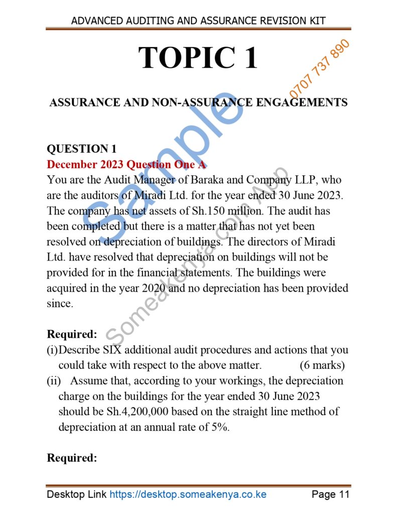 Advanced Auditing and Assurance Revision Kit – KASNEB CPA| ATD| CS| CCP ...