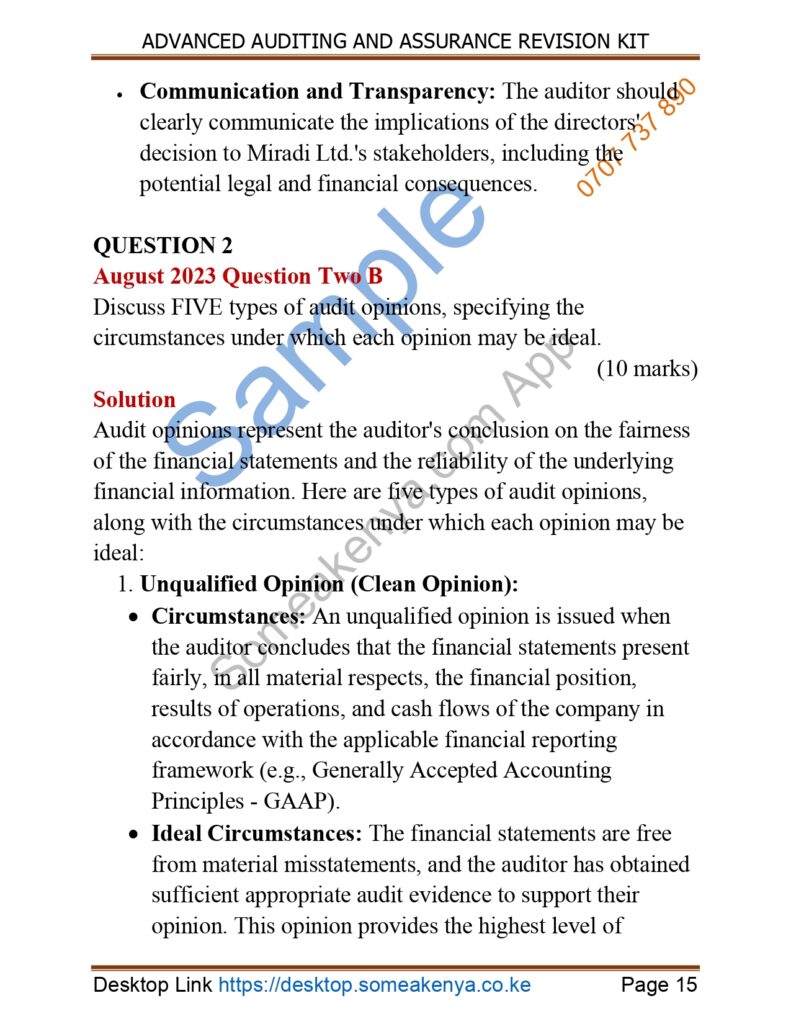 Advanced Auditing and Assurance Revision Kit – KASNEB CPA| ATD| CS| CCP ...