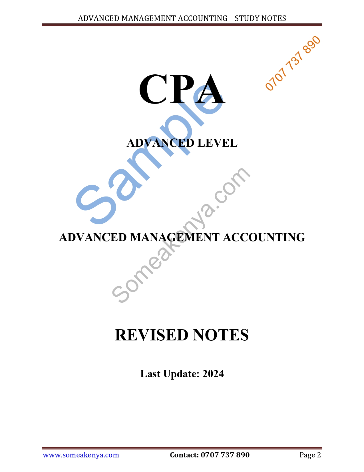 Advanced Management Accounting notes CPA – KASNEB CPA| ATD| CS| CCP ...