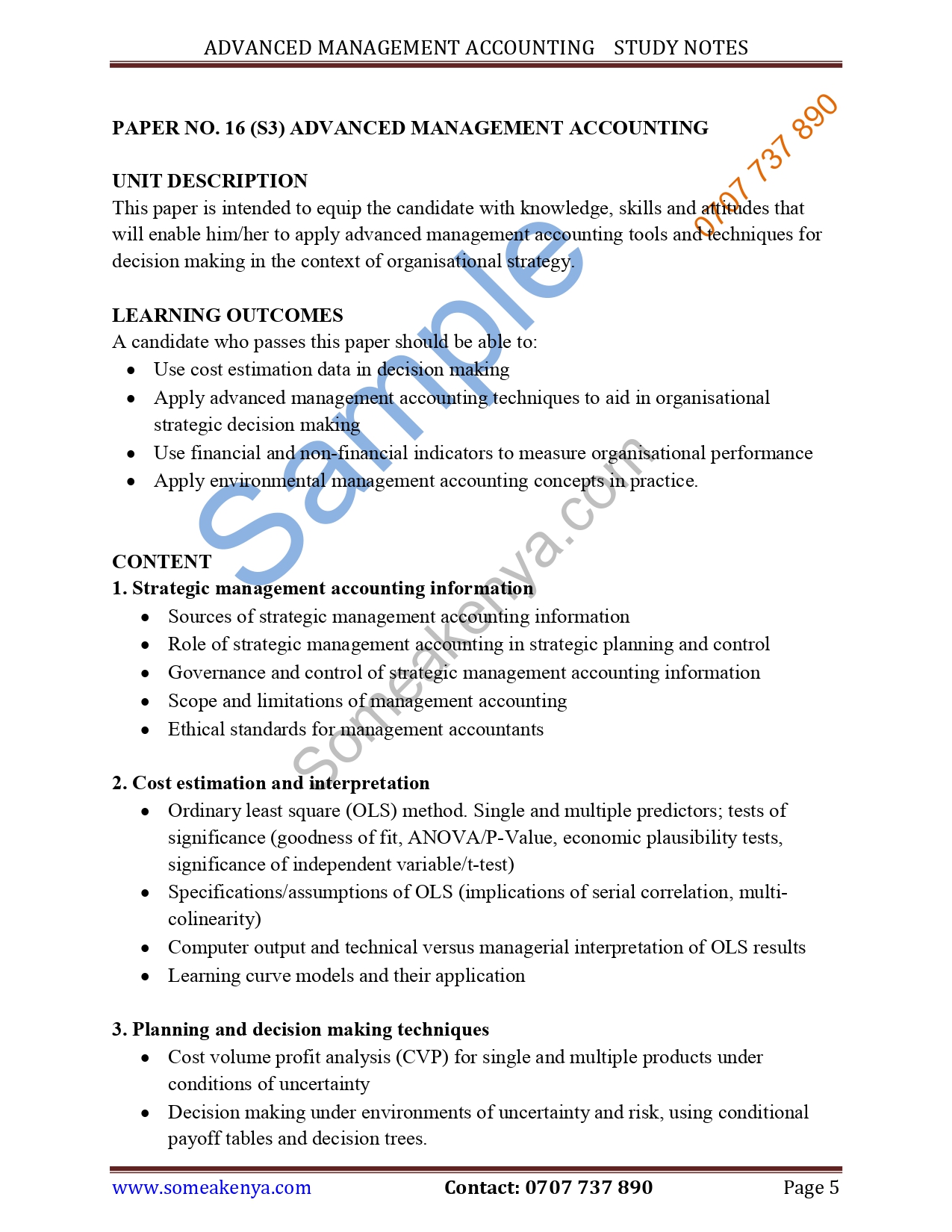 Advanced Management Accounting notes CPA – KASNEB CPA| ATD| CS| CCP ...