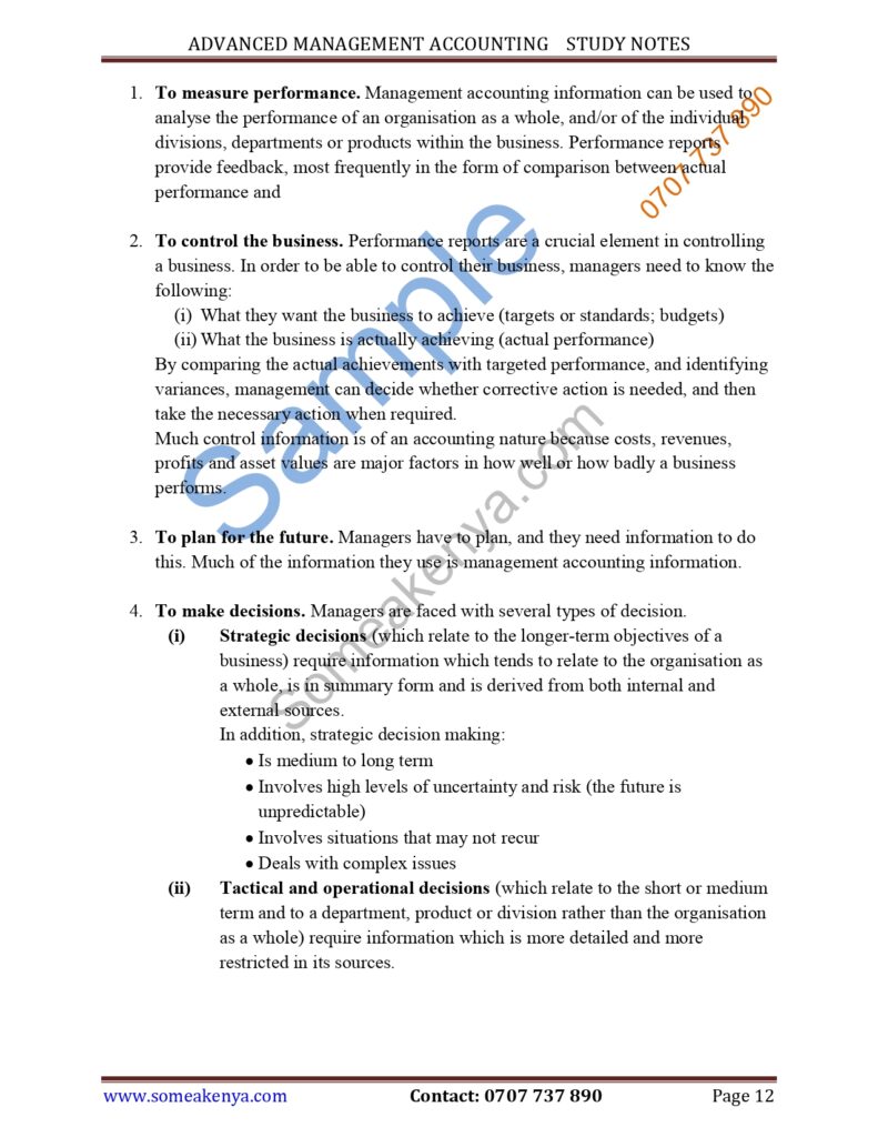 Advanced Management Accounting notes CPA – KASNEB CPA| ATD| CS| CCP ...