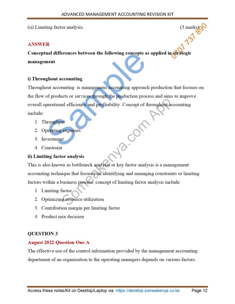 Advanced Management Accounting Revision Kit – KASNEB CPA| ATD| CS| CCP ...