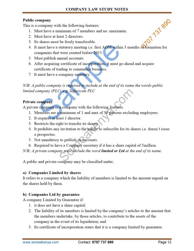 Company Law new Revised CPA notes – KASNEB CPA| ATD| CS| CCP| CIFA ...