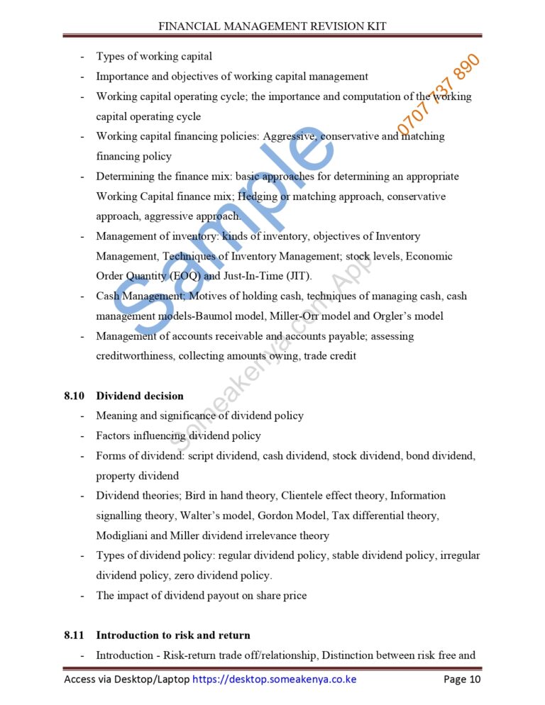 Financial Management Revision Kit – KASNEB CPA| ATD| CS| CCP| CIFA ...