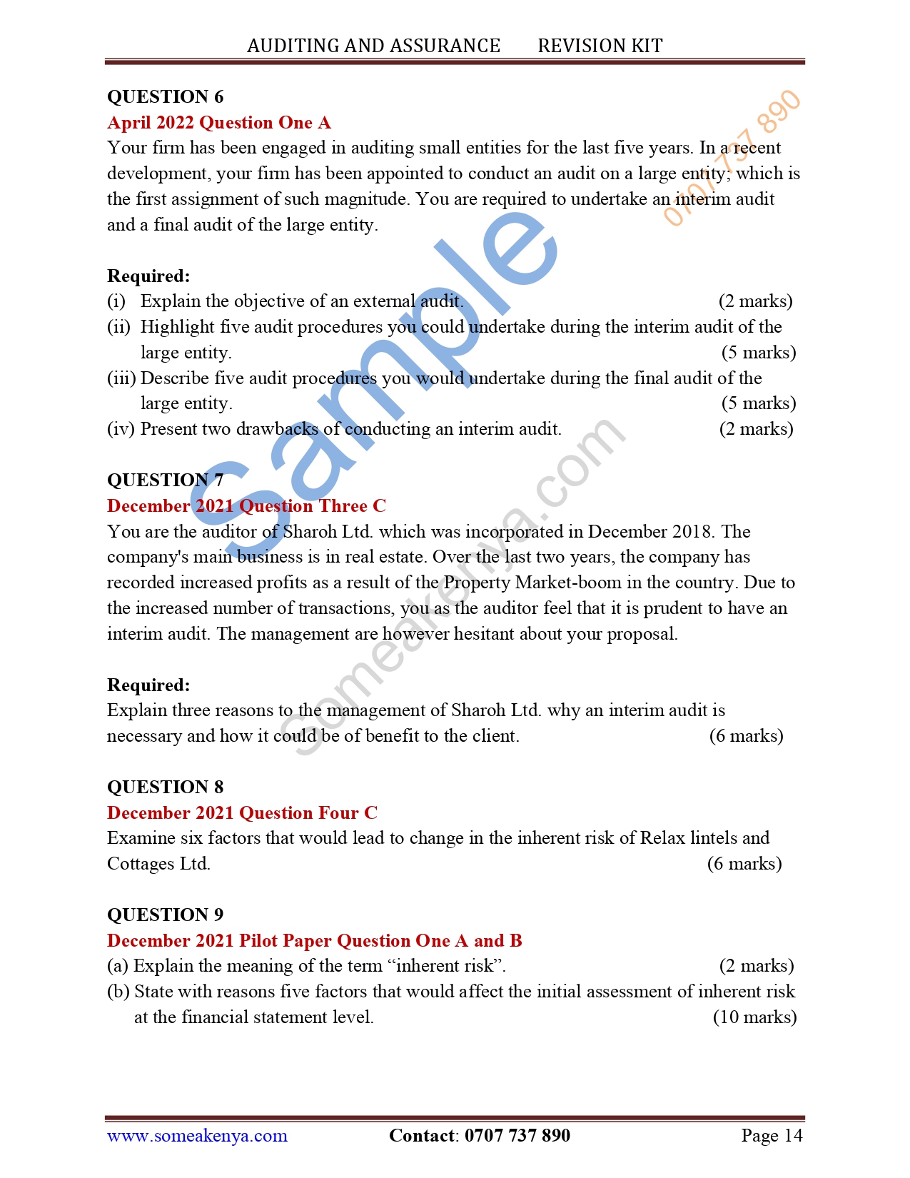 Auditing and Assurance Revision Kit Hardcopy – KASNEB CPA| ATD| CS| CCP ...