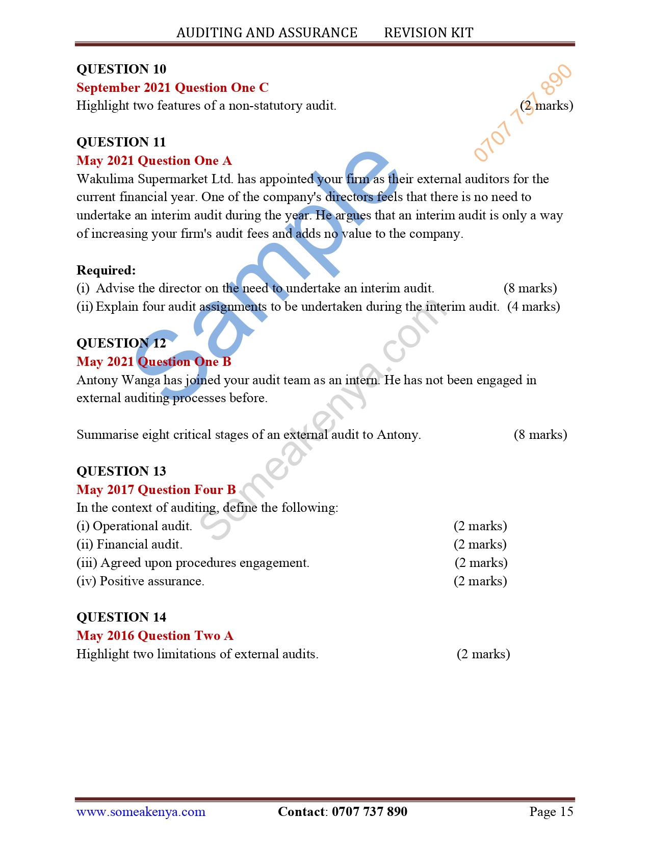 Auditing and Assurance Revision Kit Hardcopy – KASNEB CPA| ATD| CS| CCP ...