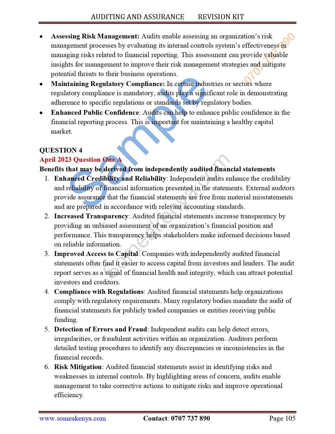 Auditing and Assurance Revision Kit Hardcopy – KASNEB CPA| ATD| CS| CCP ...