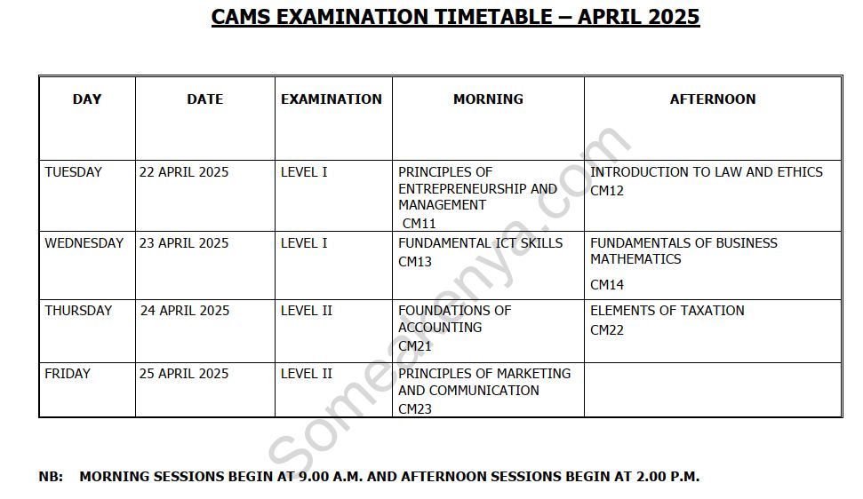 April 2025 KASNEB Examinations Timetables – KASNEB CPA| ATD| CS| CCP ...