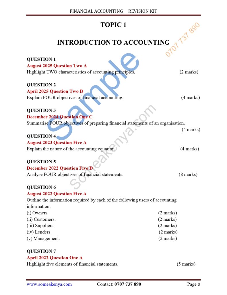 Financial Accounting Revision Kit Hardcopy – KASNEB CPA| ATD| CS| CCP ...