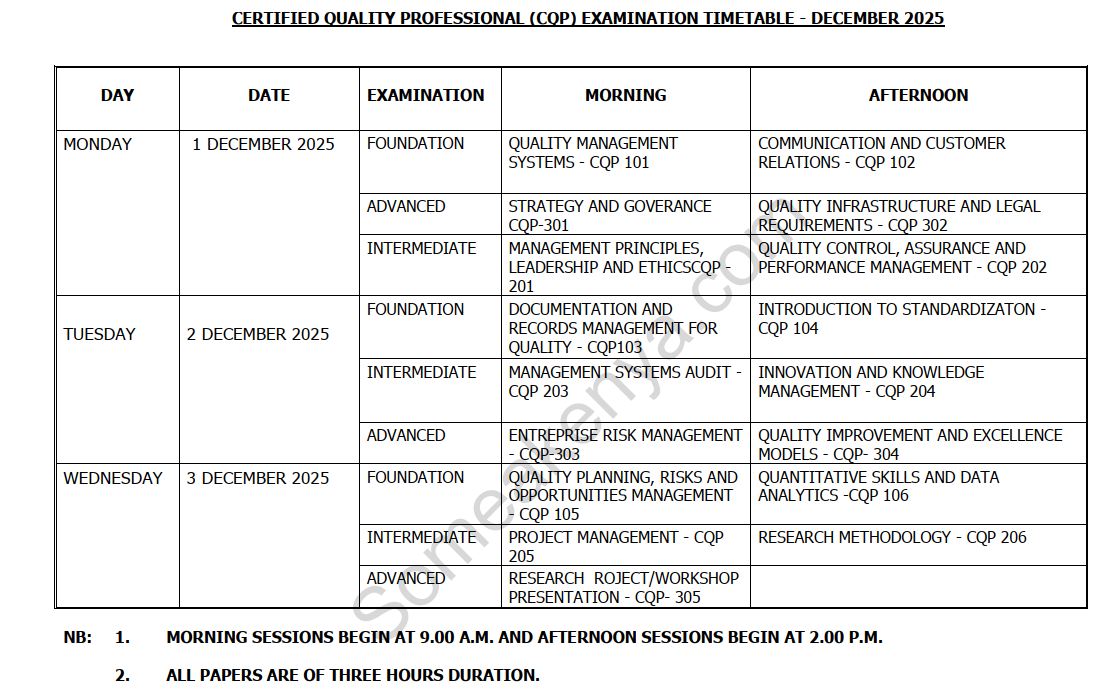 KASNEB Examinations Timetables – KASNEB CPA| ATD| CS| CCP| CIFA| CFFE ...